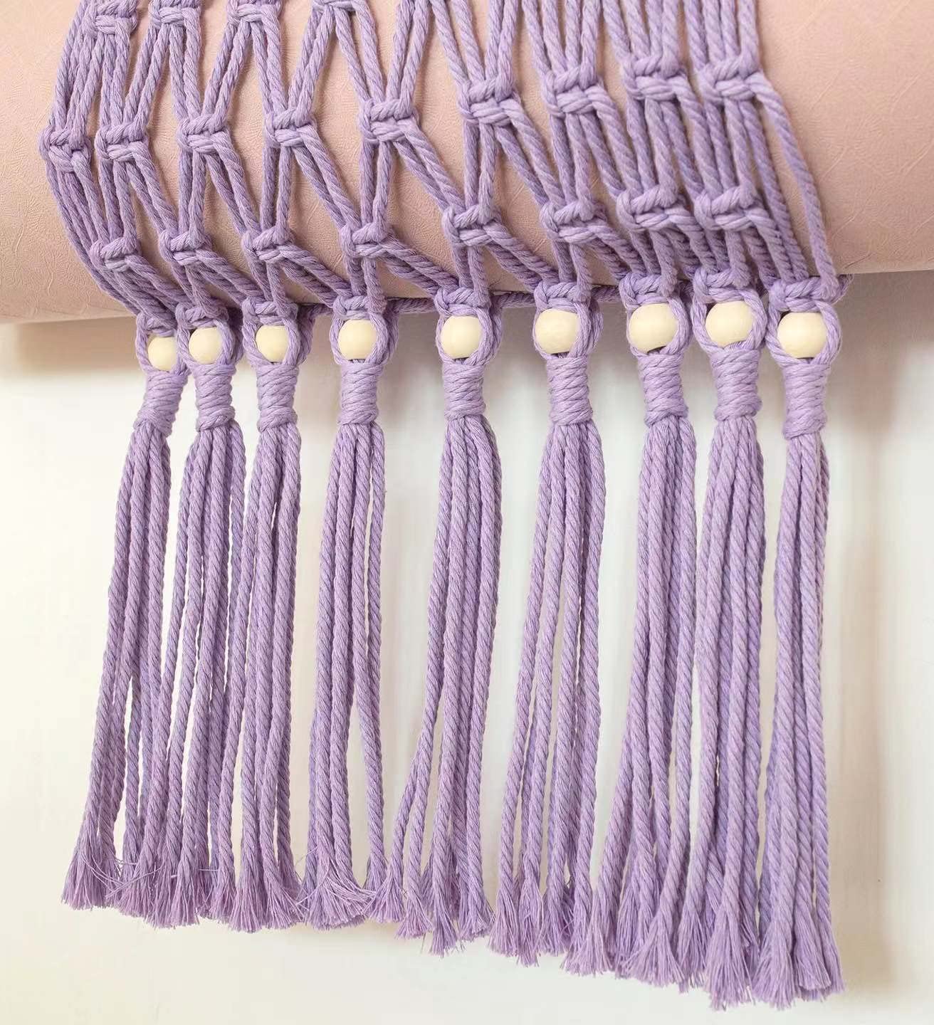 Macrame Yoga Mat Holder Wall Mount Yoga Mat Foam Roller Wall Hanging Rack for Yoga Mat Storage Organizer with 3 Sizes Easy Access Pocket Boho Gym Home Decor-Purple (Pastel Lavender)