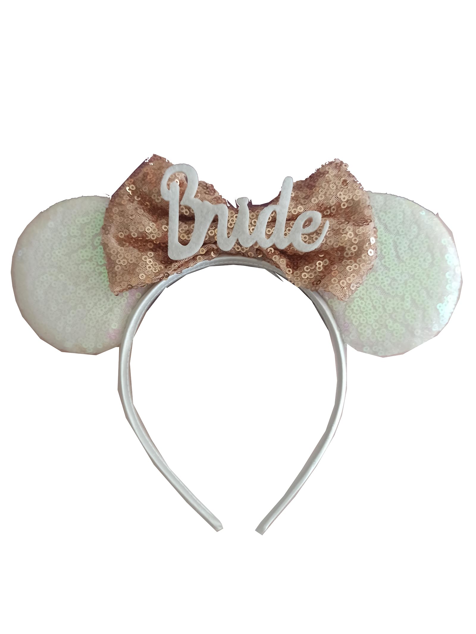 MapleLeaf Bride To Be Minnie Ears Headband, White Bridal Veil, Honeymoon Ears for Engagement Party or Bachelorette (White)