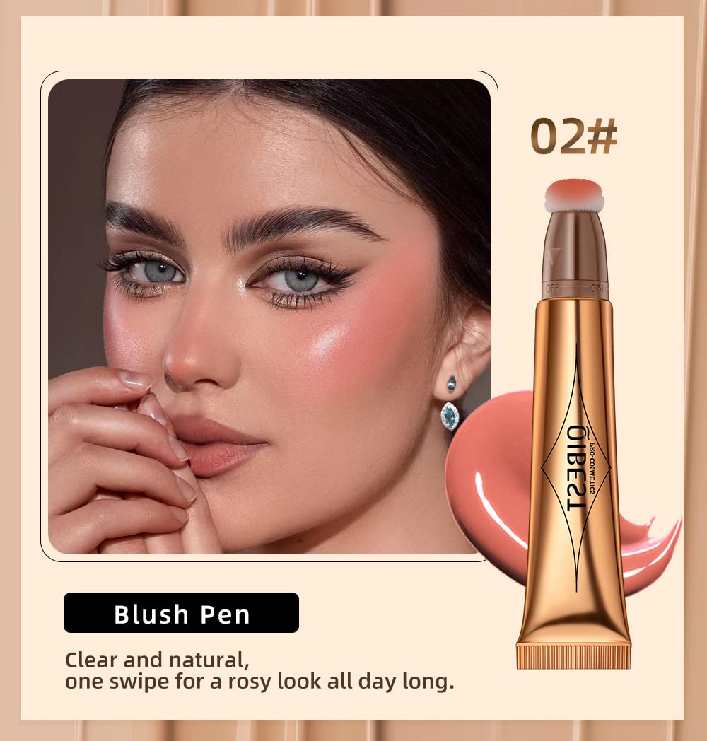 Liquid Blush Beauty Wand, Matte Liquid Highlight Blush with Cushion Applicator Attached Easy to Blend, Smooth Natural Matte Finish Contour Beauty Wand Face Blush Makeup Stick (2# Blush Cream Pink)