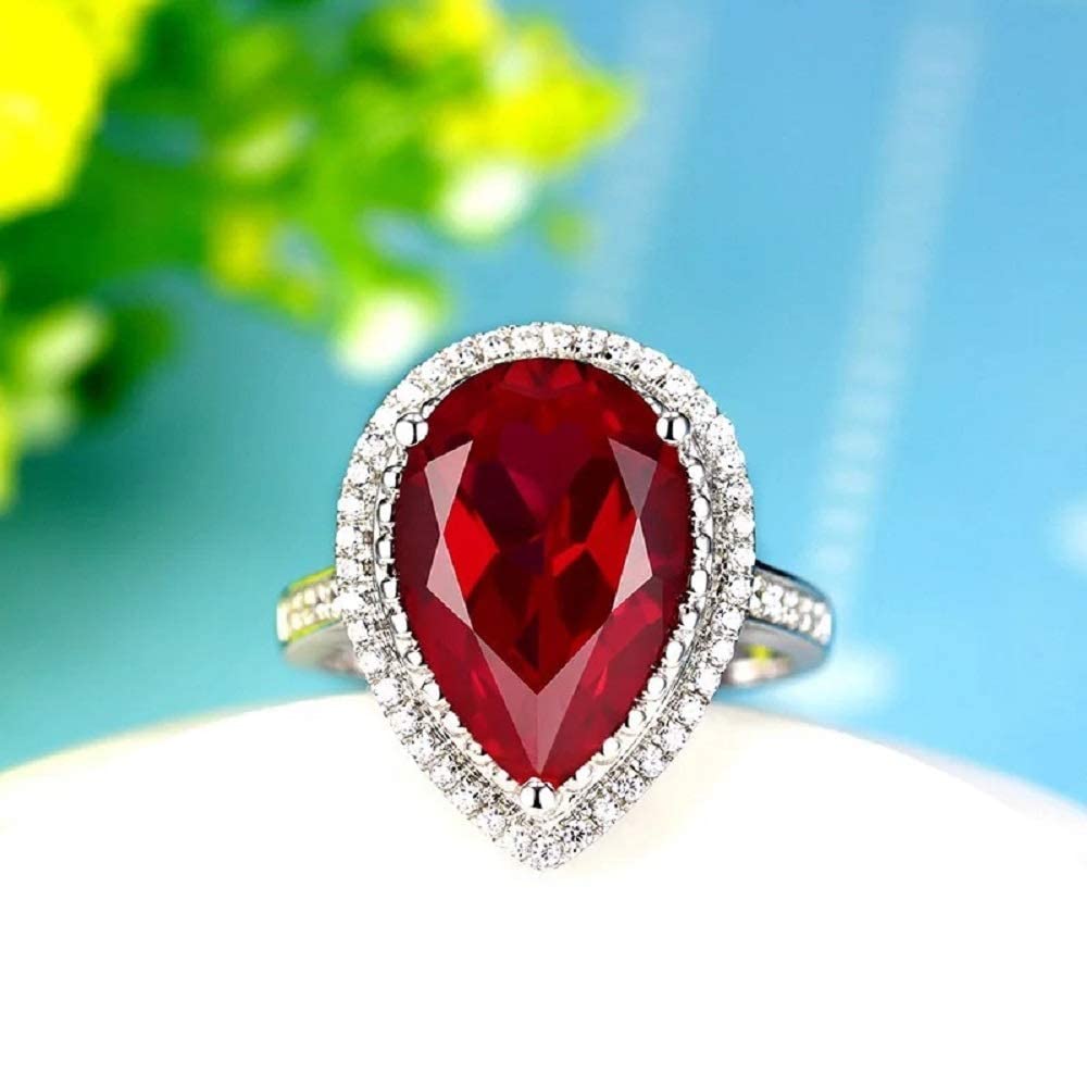 Luxury Jewelry Fashion S925 Sterling Silver Heart Ruby Promise Ring High End Simulated Diamond Women's Wedding or Engagement Ring (US Code 5-9) (9)