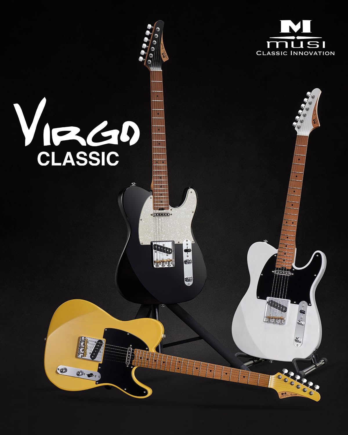 M MUSI Virgo Classic Electric Guitar, Roasted Maple Compound Fingerboard, Locking Tuners, Rounded End Stainless Steel Frets, Slim C Neck, Contoured Body