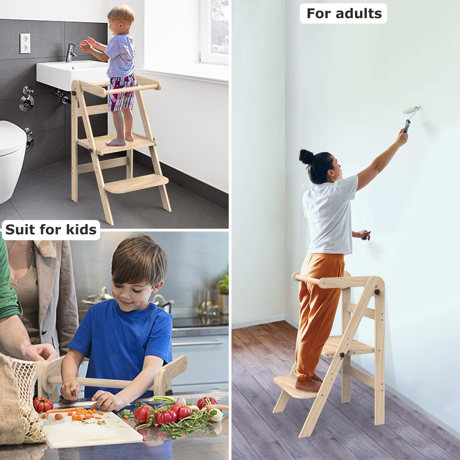 Kitchen Step Stool for Toddlers, Wooden Toddler Steps for Kids Kitchen Helper, Kids Montessori Learning Stool,Baby Standing Tower for Counter,Children Standing Helper