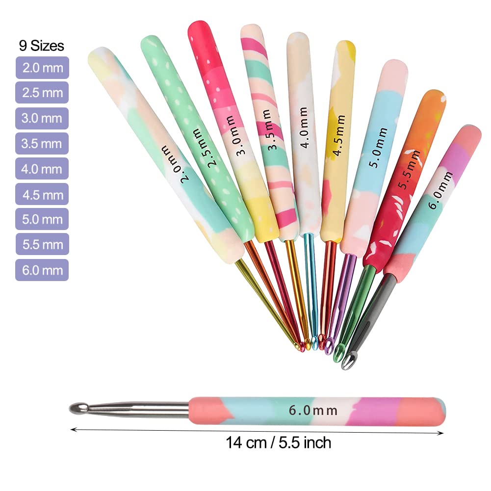Katech 69 pcs Yarn Crochet Hooks Kit DIY Yarn Weaving Tools Ergonomic Crochet Hook Needles with 6 pcs Random Colors Yarn Balls Skeins for Crochet Lovers (Light Color)