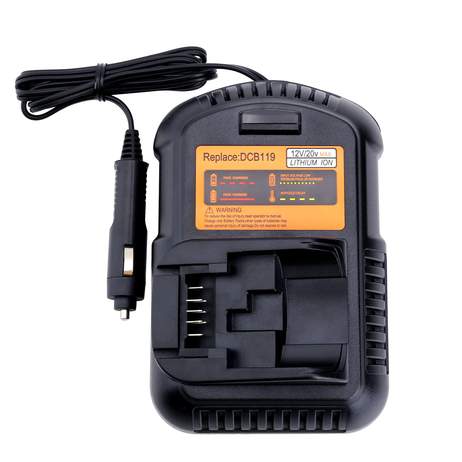 Kotoate DCB119 Car Battery Charger Compatible with 12V, 20V & 60V MAX Lithium Ion Battery DCB203 DCB201 DCB204 DCB206 DCB606 DCB609 DCB120 Replacement for 20V MAX Vehicle Charger