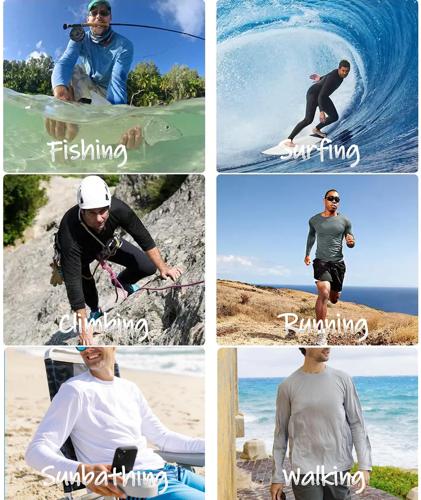 Men's 2 pack UPF 50+ Long Sleeve Shirts UV Sun Protection Quick Dry Workout Shirts for fishing Running Hiking White Grey XL