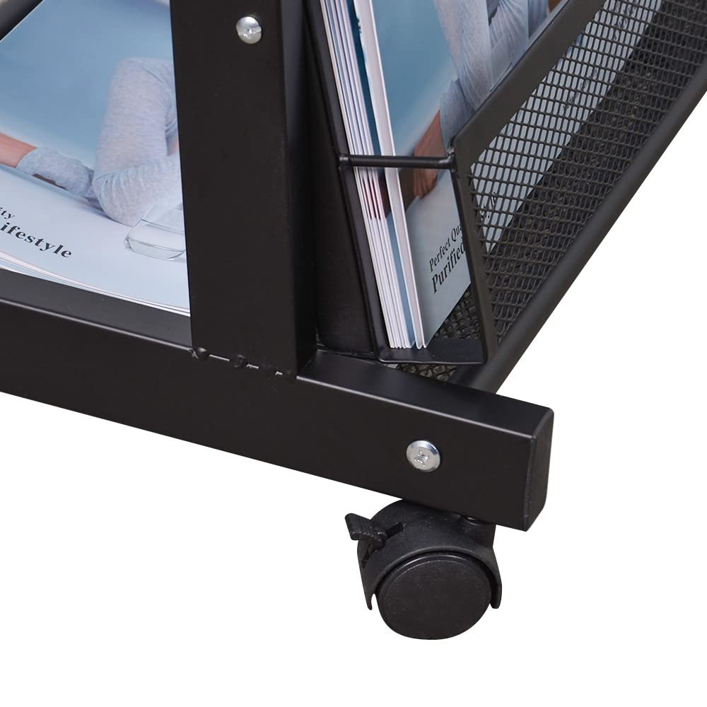 Kroey Floor Magazine Rack brochure Display Stand for Offices and Public Reception Area,Literature Rack with 4 Universal Wheels (70"×27×13.8")
