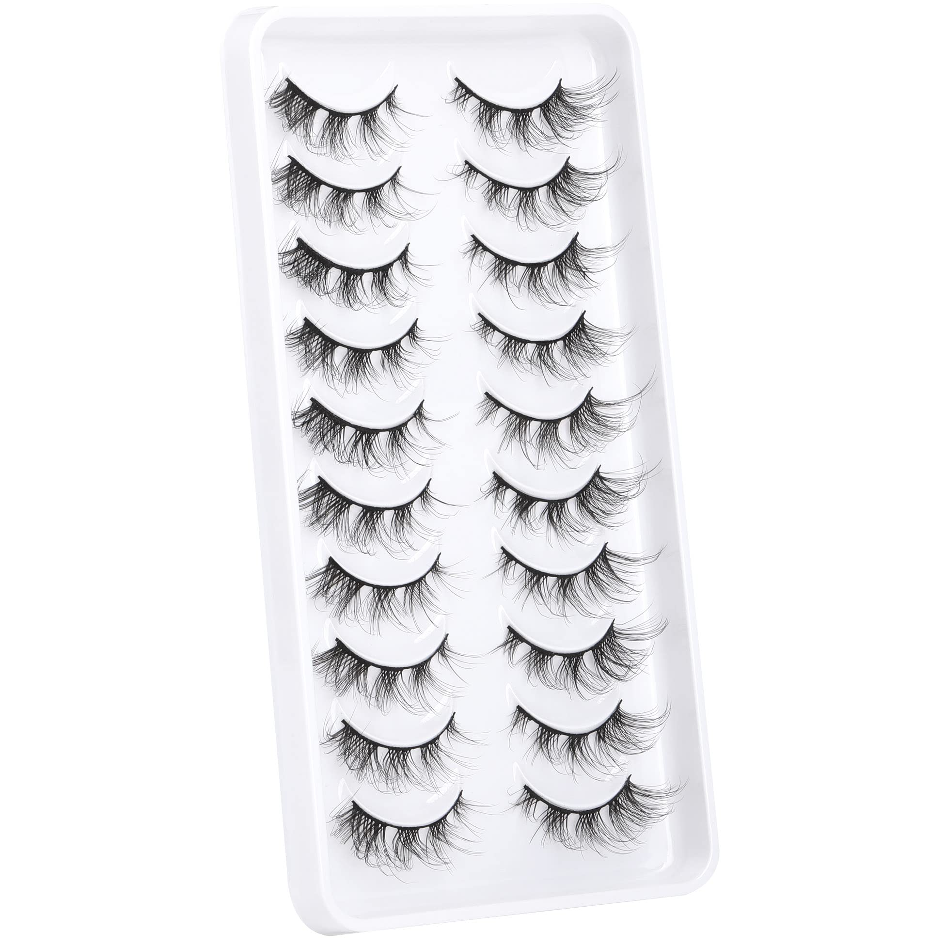 Lashes Natural Look Wispy False Eyelashes Fluffy Lashes Mink Cluster Eyelashes Cat Manga Anime Fake Eyelashes 10 Pairs Strip Eye Lashes Pack ALICROWN Black