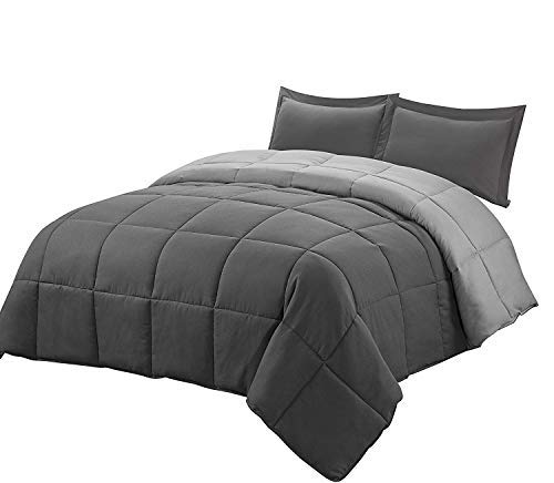 HUAJIE HJ 3 Pieces All Season Soft Comfortable Down Alternative Reversible Quilted Oversize Comforter Set School Dorm, Machine Washable