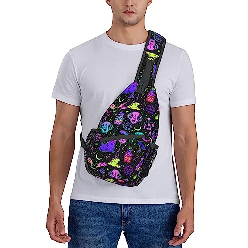 RIMENCH Sling Bag Waterproof Sling Bags Shoulder Backpack With Adjustable Strap For Sport, Travel, Workout Fashion Gothic Magic Witch Witchy Chest Bag