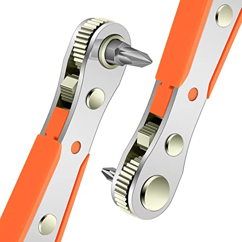 OSDUE Mini Ratchet Wrench,Right Angle Phillips Magnetic Screwdriver for Tight Spaces with 1/4" Drive High Torque Offset Reversible Mini Ratchet Offset Screwdriver for Tight Areas (1 Pc Ratchet Wrench)