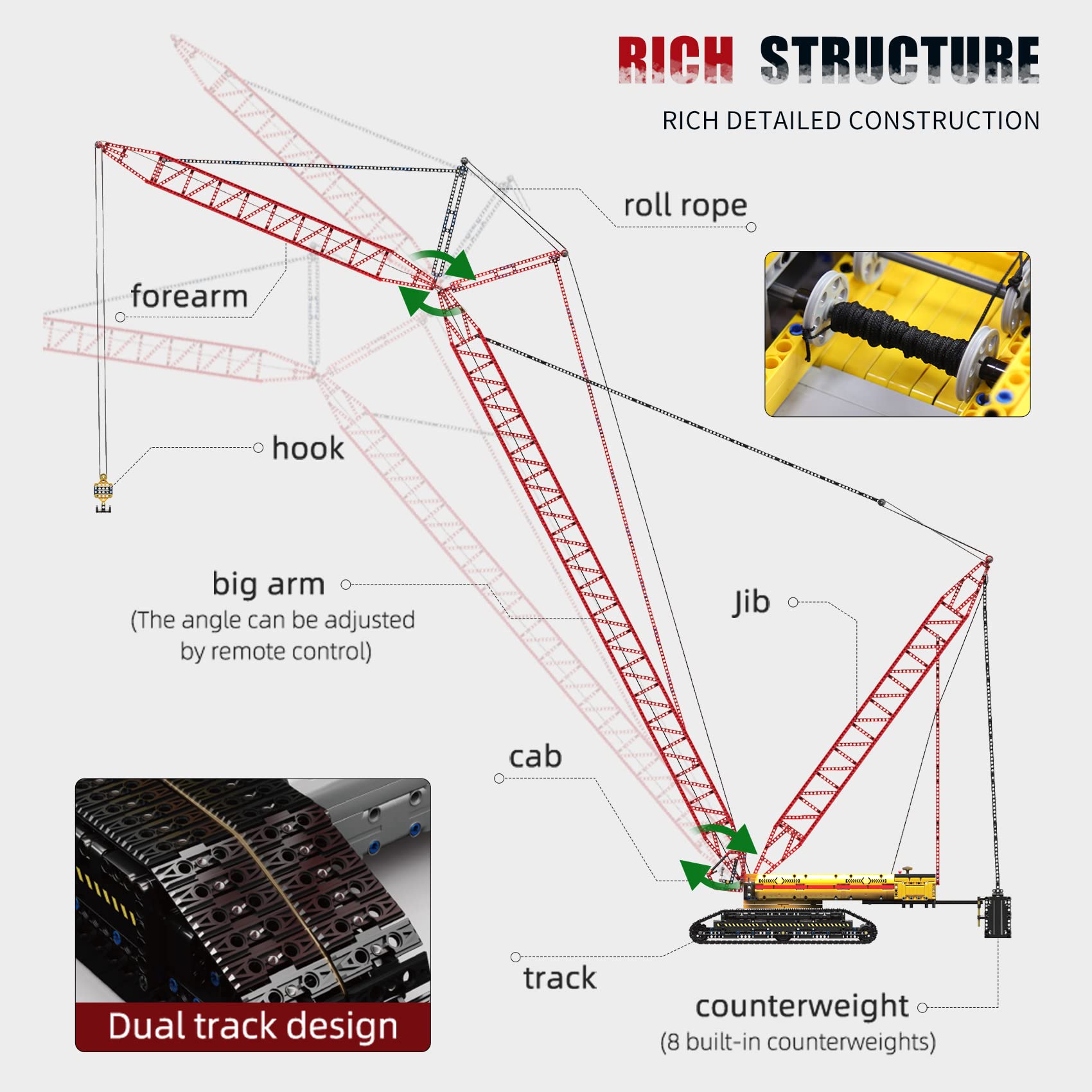 Mould King 17015 Crawler Crane LR13000 Building Block Kits, Technical Construction Vehicles Model with Motor/APP Remote Control, Gift for Kids Age 8+/Adult Collections Enthusiasts(4318 Pieces)