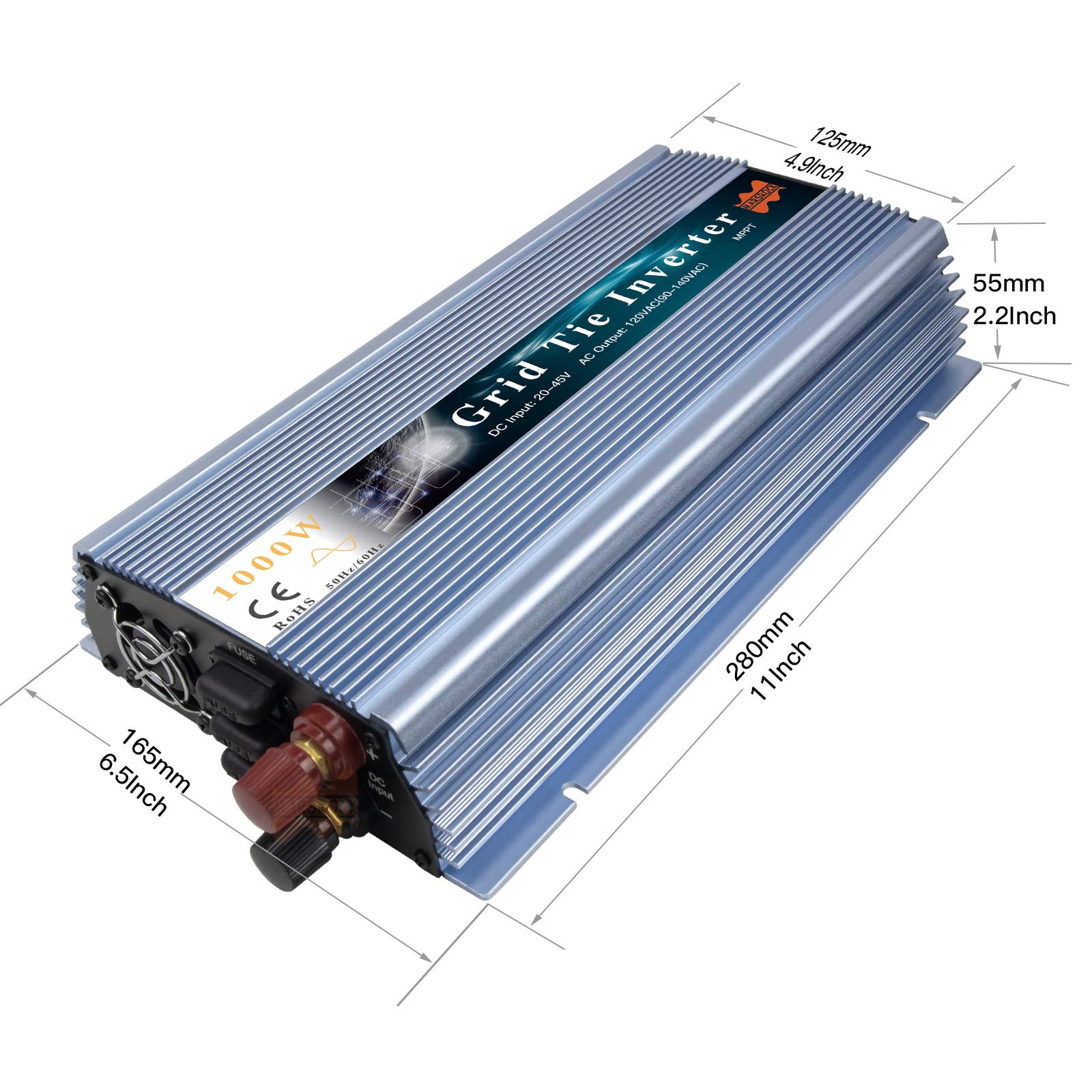 Marsrock 1000W Grid Tie Solar Inverter, 20-50V DC to AC 120V Pure Sine Wave Inverter for 1000-1200W 24V, 30V, 36V PV Module(AC120V Blue)
