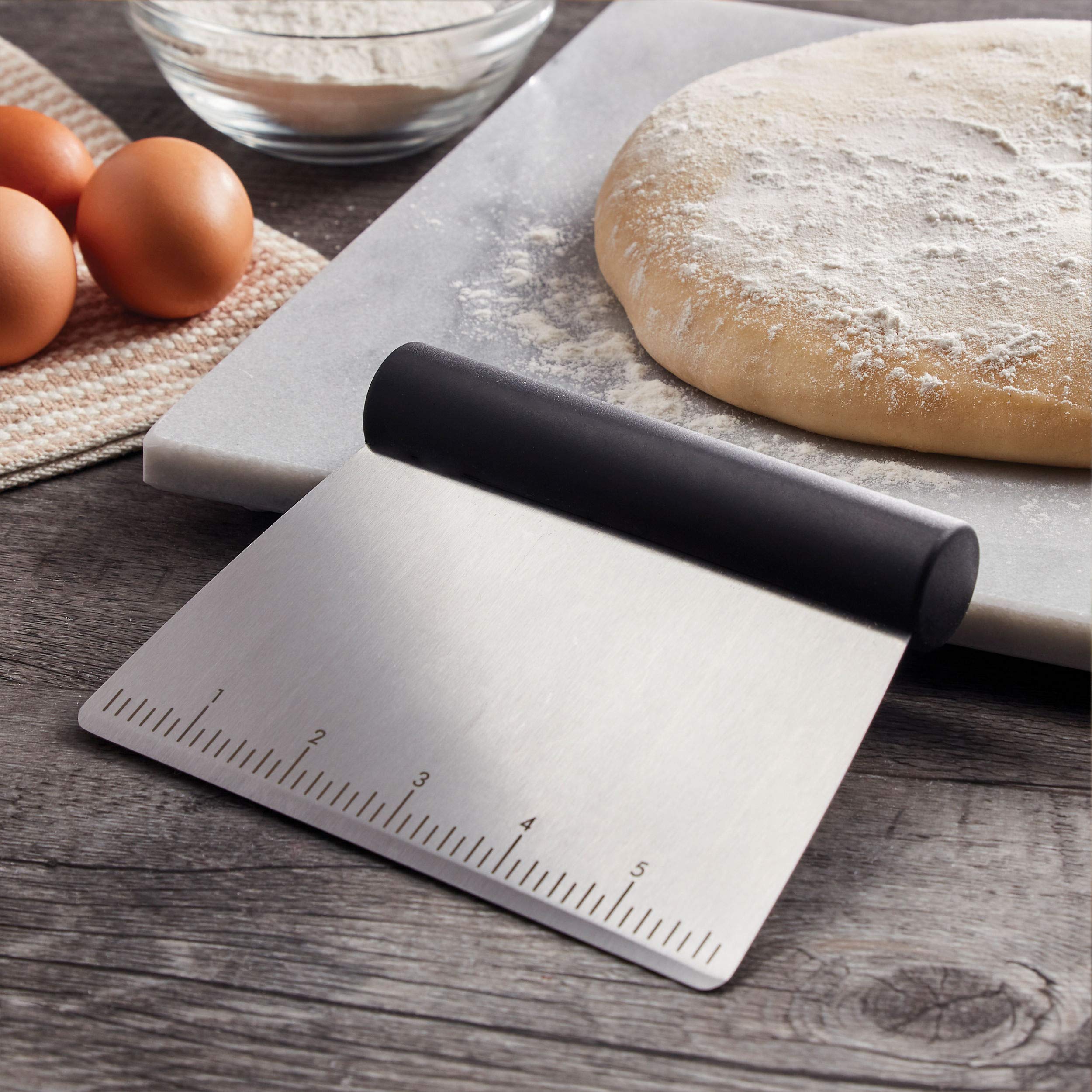 KitchenAid All Purpose Stainless Steel Dough Pastry Scraper/Chopper/Cutter with Measurement Scale, 6-Inch, Black
