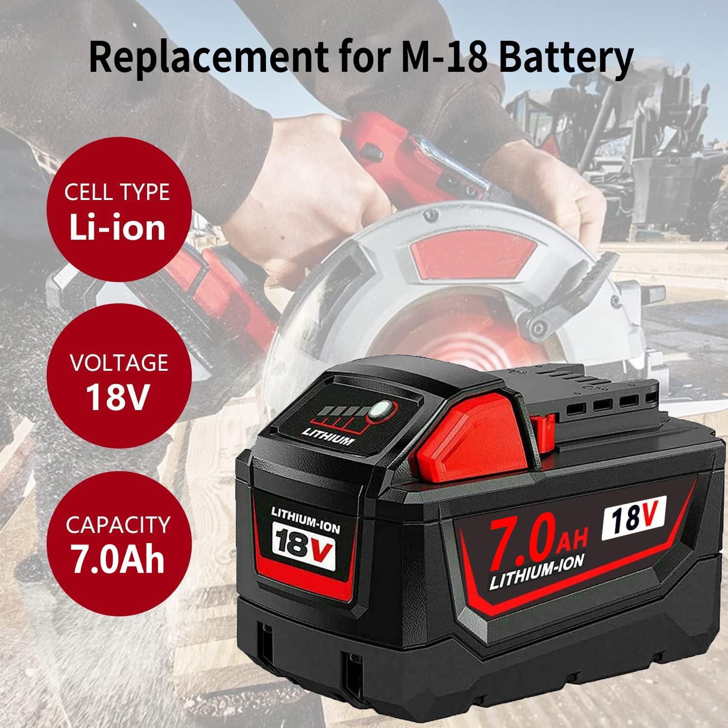 Kulatiom 2 Packs 18V 7000mAh Replacement Battery for Milw M-18 Battery Pack Compatible with Milw M-18 7.0Ah Lithium Battery 48-11-1890,48-11-1850, 48-11-1828, 48-11-1820,48-11-1815 Cordless Tools