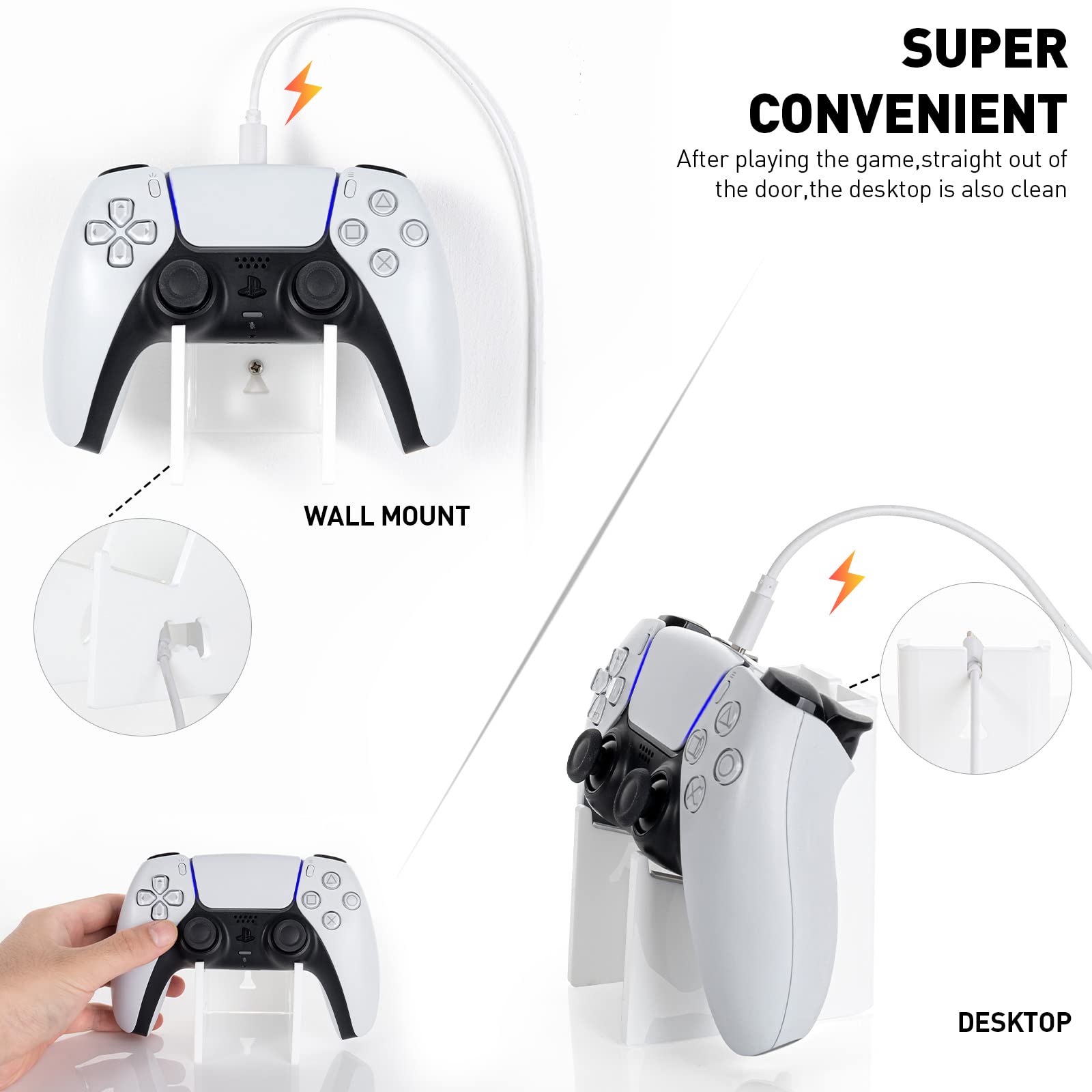 OAPRIRE Universal Controller Stand 2 Pack for PS5 PS4 Xbox ONE Switch, Desktop & Wall Controller Holder Gaming Accessories, Build Your Game Fortresses (White)