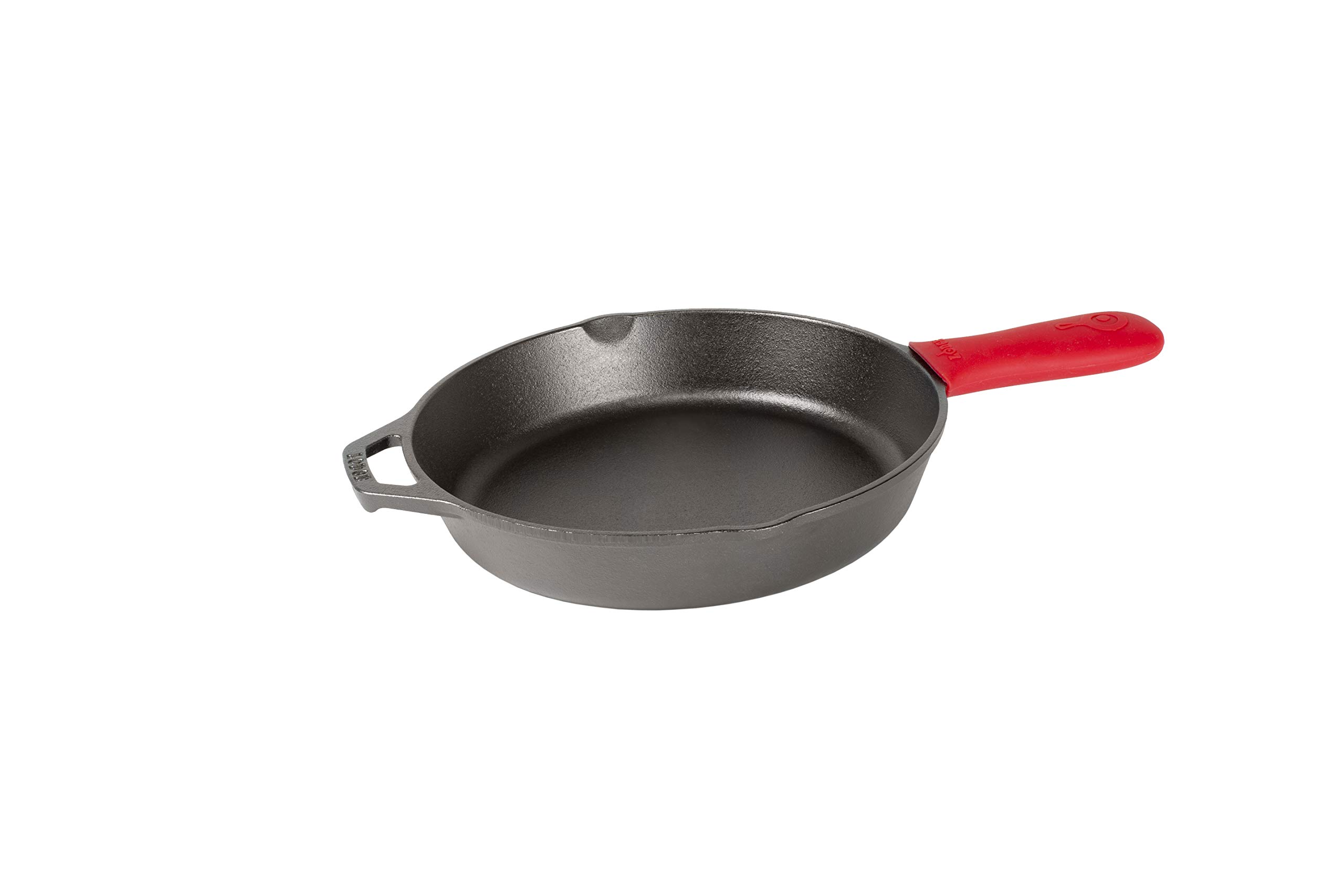 Lodge Cast Iron Skillet with Red Silicone Hot Handle Holder, 10.25-inch 10-1/4-Inch Cast-Iron Lid