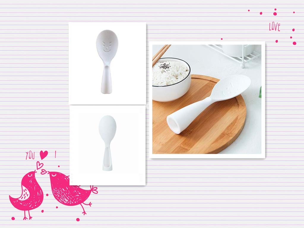 MIZORLIE Rice Paddle Tool,Non-Stick Rice Spoon,Standing Rice Spatula with Smile Face(2 Pcak/white)