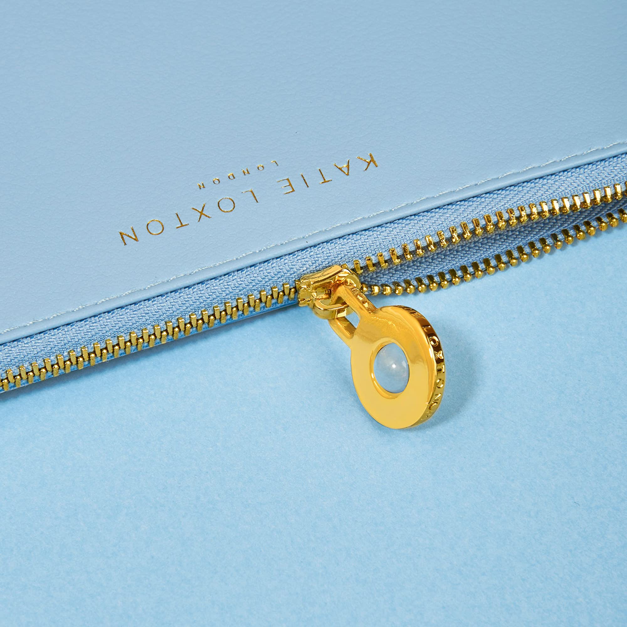 KATIE LOXTON Birthstone Jewel Shade Womens Medium Vegan Leather Sentiment Perfect Pouch March Blue
