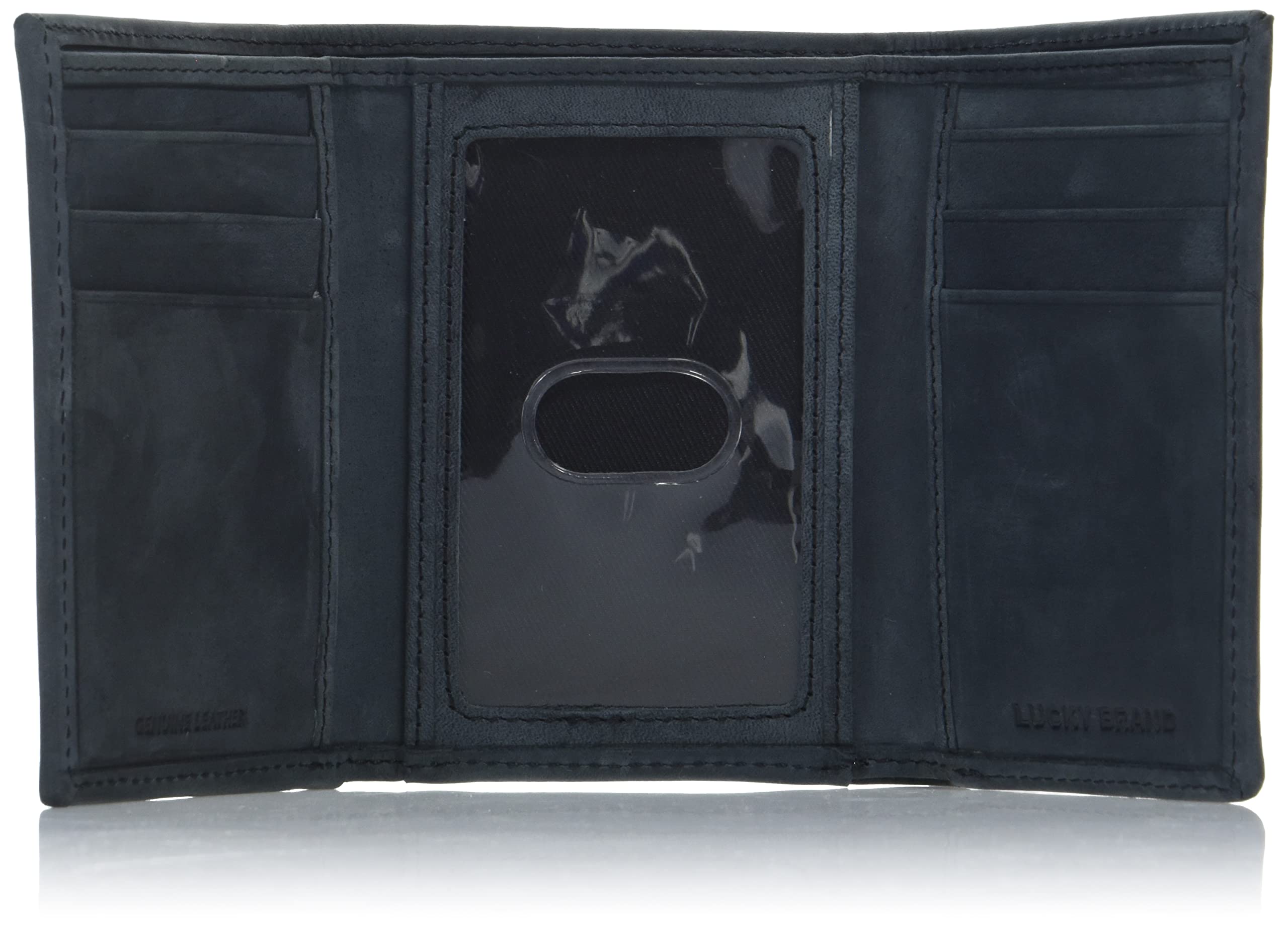 Lucky Brand Men's Trifold and L Wallet, Flag Embossed Leather-Black, Tri-Fold