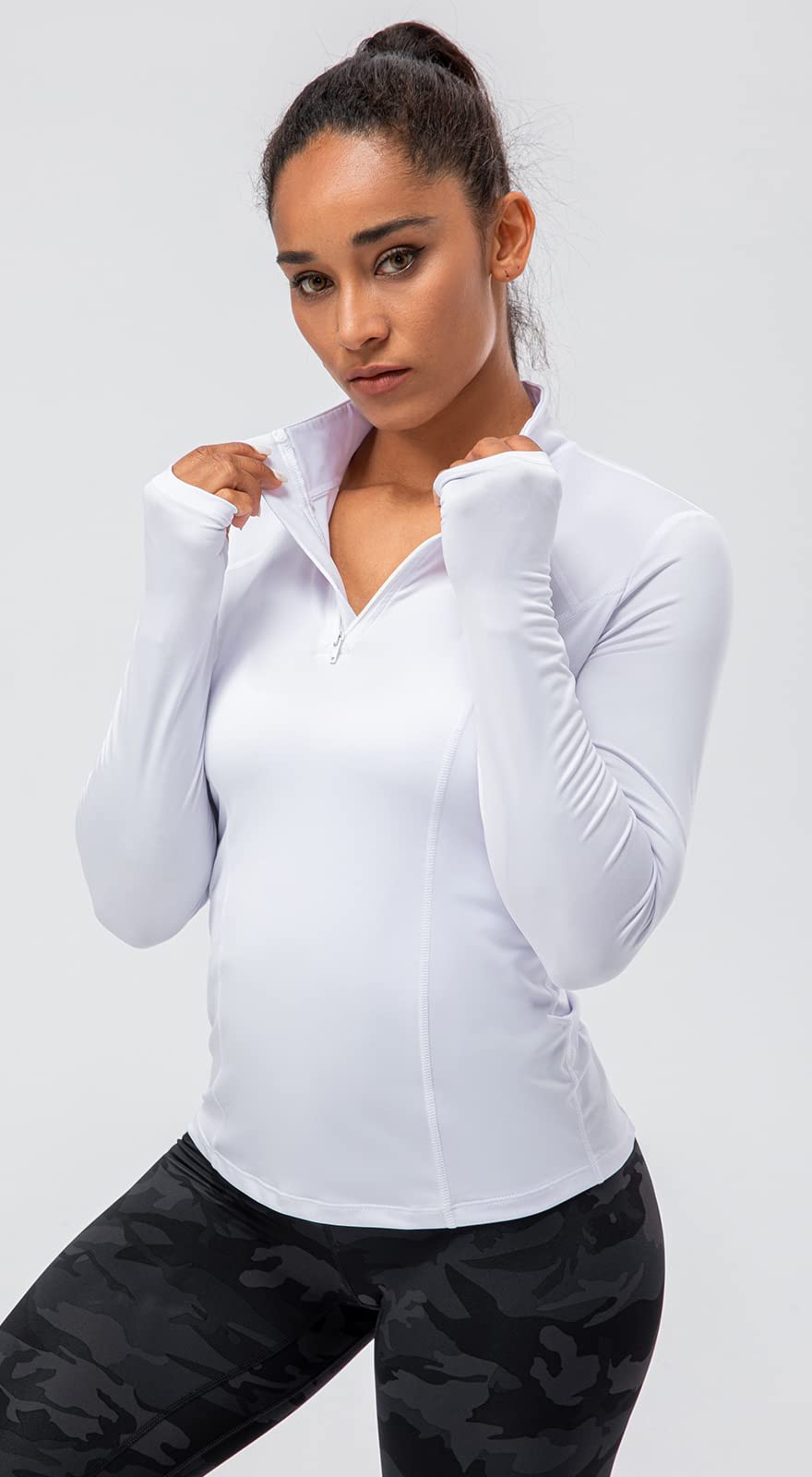 Lavento Women's Quarter-Zip Long-Sleeve Athletic Shirts - Lightweight Stretch Cool-Dry Hiking Running Performance Shirt (Wine Red, 8)