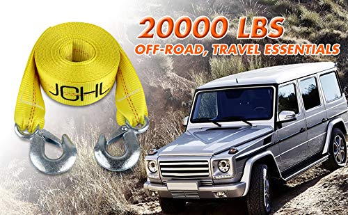 JCHL Nylon Tow Strap with Hooks 2βx20β Car Vehicle Heavy Duty Recovery Rope 20,000 lbs Capacity Tow Rope for Car Truck Jeep ATV SUV