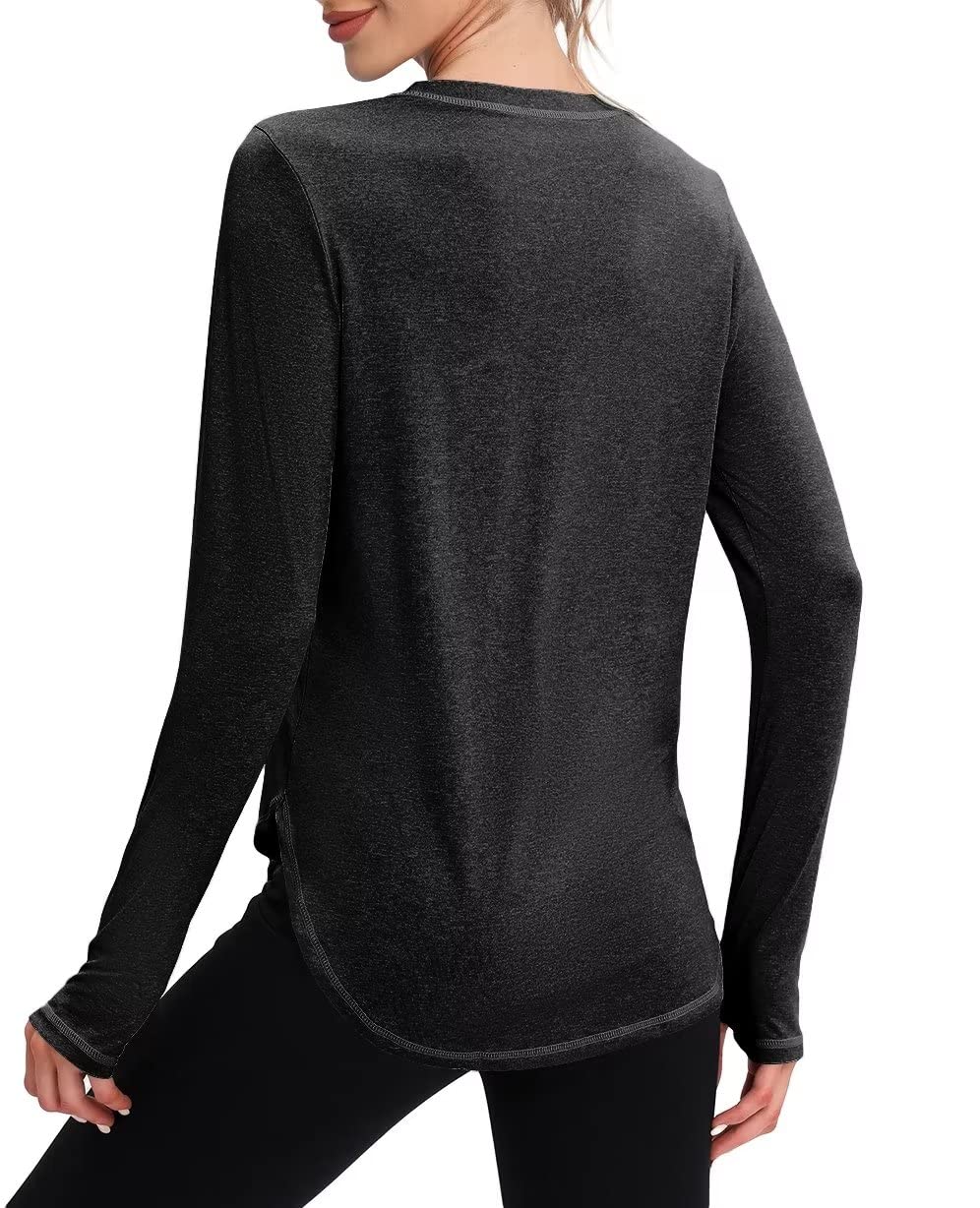 LEEDYA Women's Long Sleeve Workout Shirts Loose Active Tops Sports Gym Exercise T-Shirts Thumb HoleBlack M