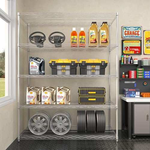 JCSTEU 5Tier Heavy Duty Shelves Adjustable, Rolling Organiser for Mobile Wheels, Multi-Functional Cargo Racks for Warehouses, Supermarkets, Balconies, Kitchens, (59.45 "L × 24.02 "W × 71.65 "H)
