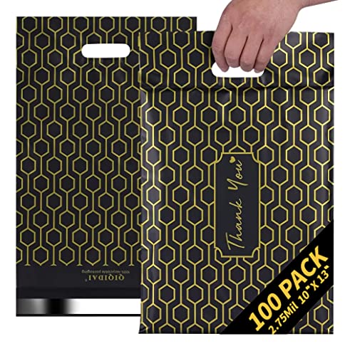 QIQIDAI Black Poly Mailers with Handle-100 Pack 2.75 Mil Thick-Easy to Carry Package Bags for Small Business, Thank You Shipping Bags for Clothing, Packaging Bags,Thank You Bags,Mailing Envelopes