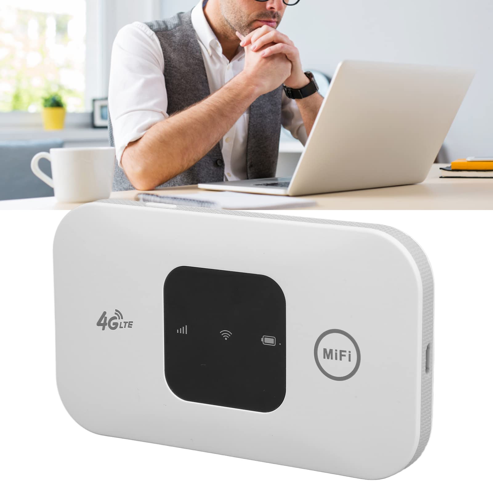 Portable, 4G Mobile Router, Pocket Mobile Network Hotspot with SIM Card Slot, for Car Users Business Travelers Outdoor Travelers White