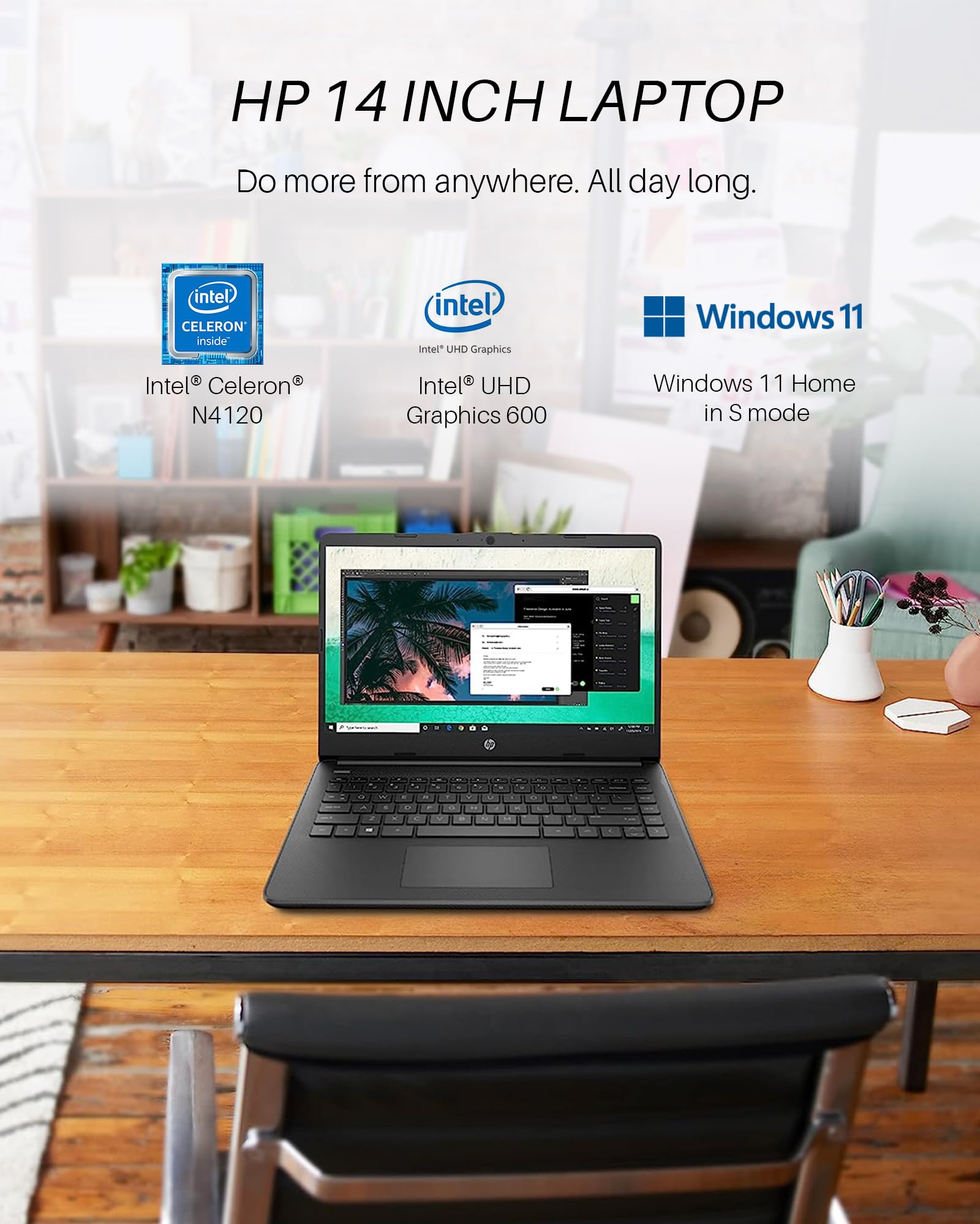 HP 2023 Newest 14" Thin and Light Laptop for Student and Business, Intel Celeron N4120, 16GB RAM, 320GB Storage (64GB eMMC+256GB Micro SD), 12H Long Battery, Win 11 Home S, Bundle with JAWFOAL