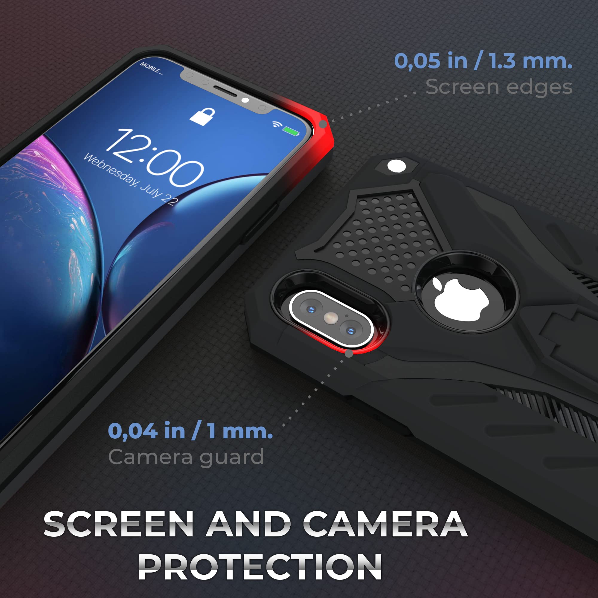 Kitoo Designed for iPhone X | Xs Case with Kickstand, Military Grade 12ft. Drop Tested - Black