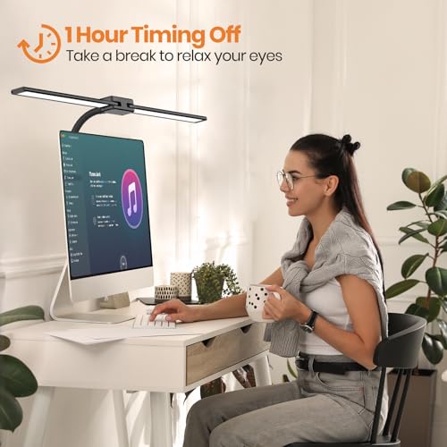 LASTAR LED Desk Lamp with Remote Control & 32.5" Wide Double Head, Architect Desk Lamp for Home Office with Clamp, Timer, 24W Ultra Bright Gooseneck Desk lamp for Computer Reading, Black