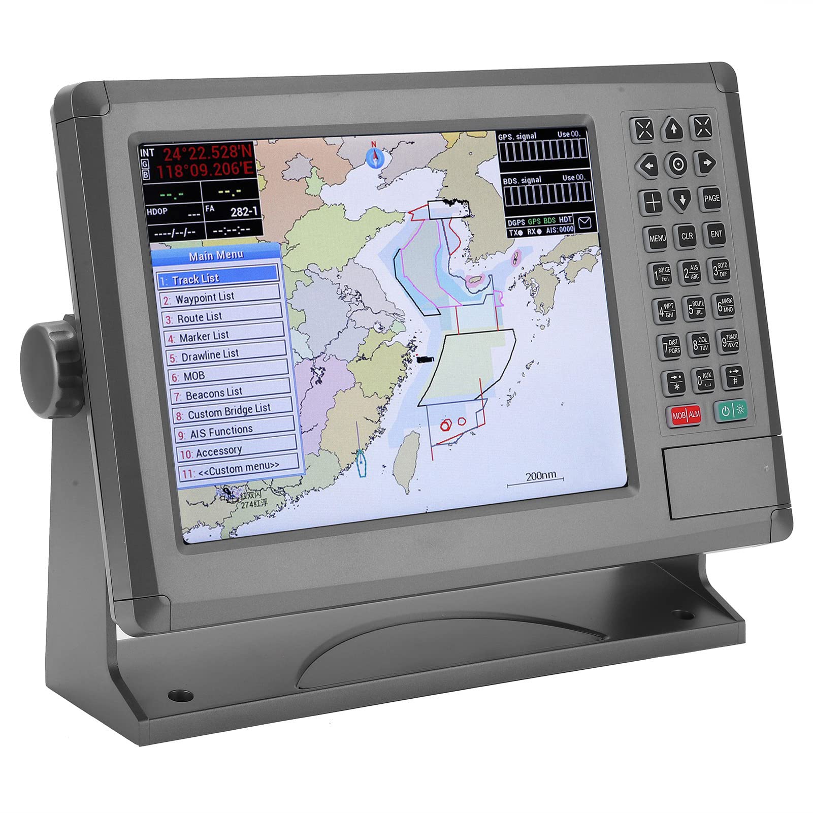 Marine Navigator,10.4in Marine Navigator Color LCD Display Voice Broadcast Alarm Built?in Global Charts for Boat DC12V?36V