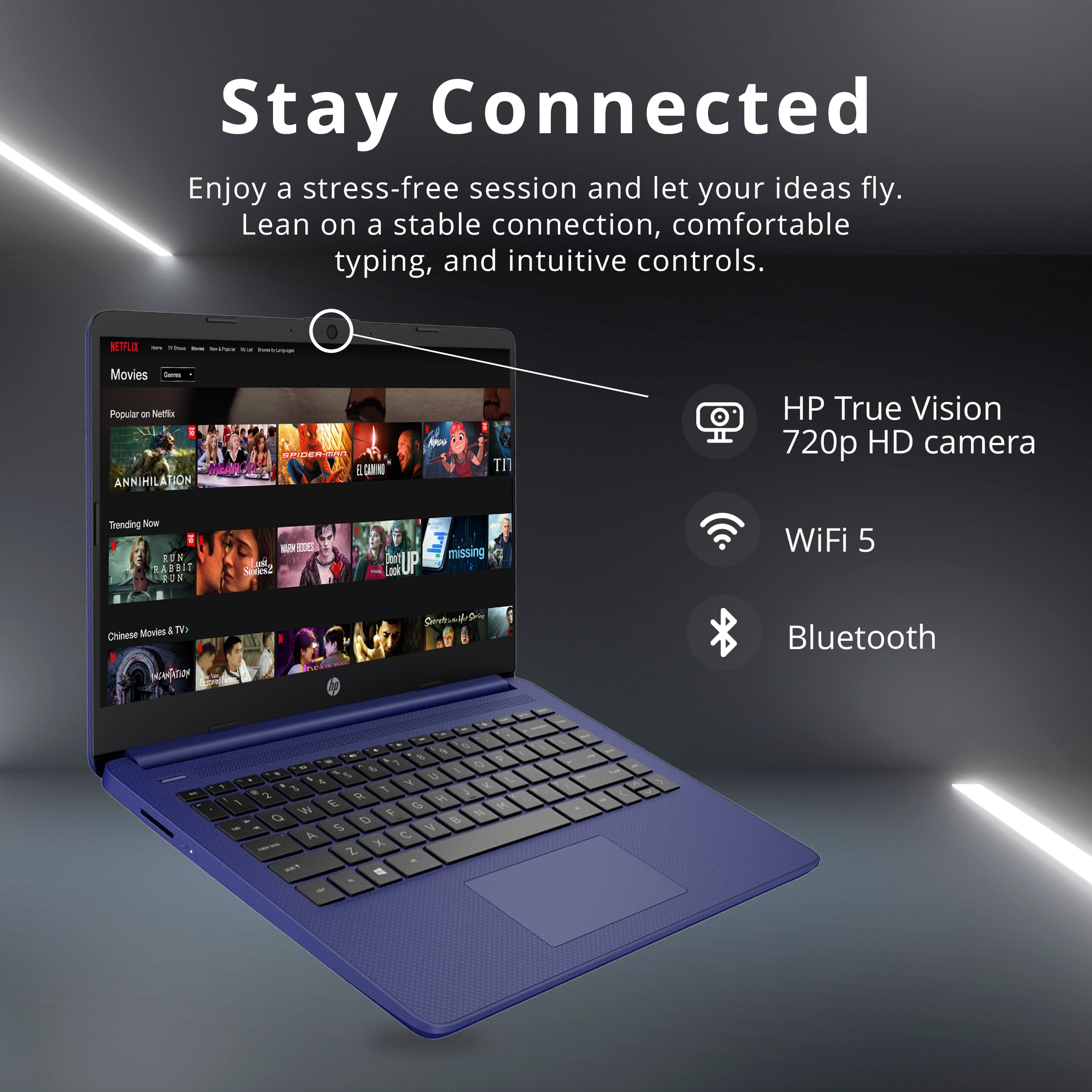 HP Premium Stream 14" HD BrightView Laptop, Intel Celeron N4120, 8GB RAM, 64GB eMMC Storage, UHD Graphics, HD Webcam, 1 Year Office 365, Bluetooth, WiFi, HDMI, Win 11s, Blue, 32GB Hotface USB Card