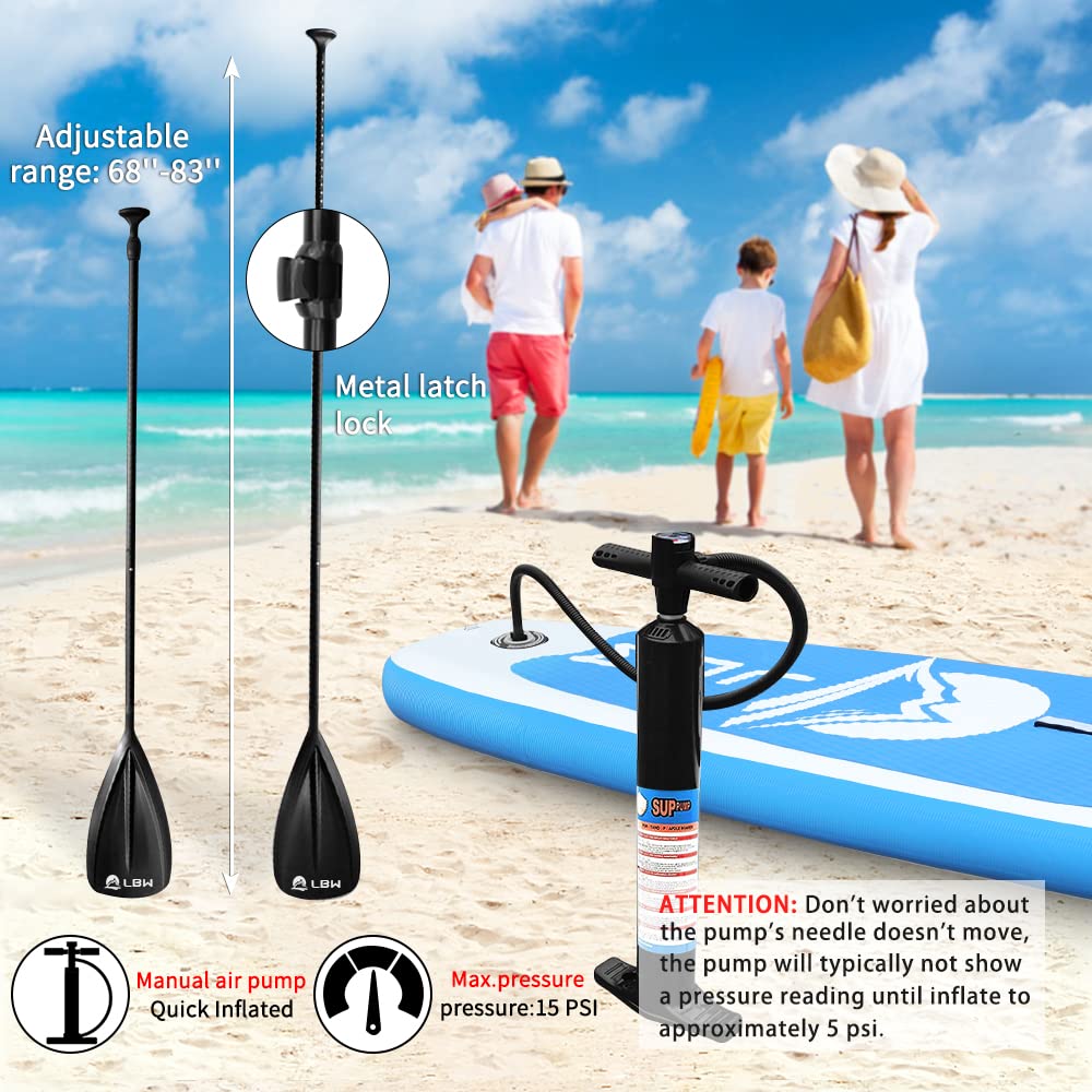 LBW Inflatable Stand Up Paddle Boards with Premium SUP Paddle Board Accessories, Wide Non-Slip Deck, Waterproof Backpack, Classic Inflatable Paddle Board for Men & Women