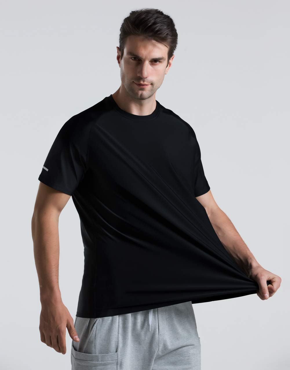 Men's Cooling Ice Silk Running Shirts Quick Dry Short Sleeve Athletic Gym T-Shirts UPF 50+ Outdoor Workout Tshirts Grey Brown