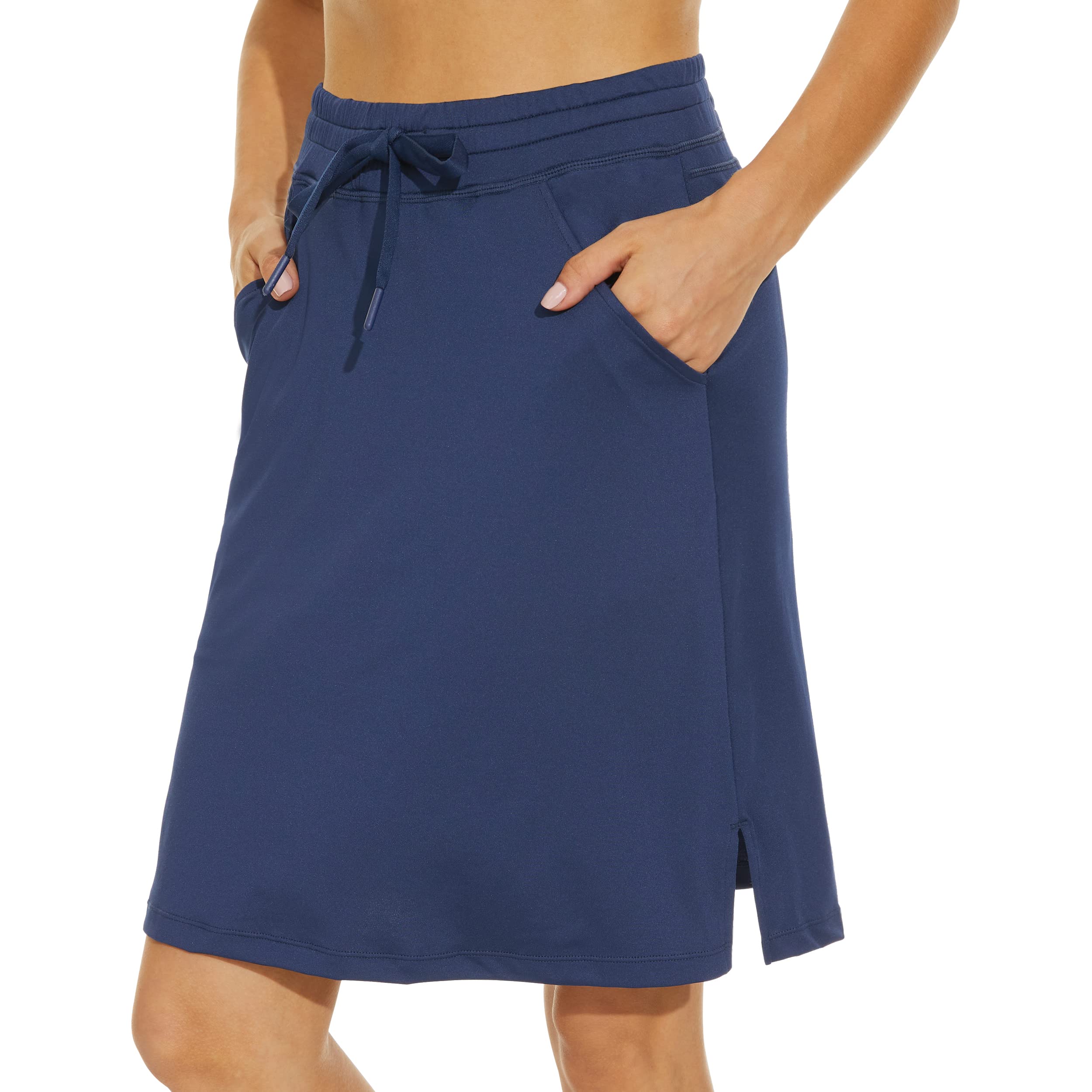 Moarol Women's Knee Length Skorts Long Golf Modest Athletic Casual Tennis Skirt for Summer with Pockets UPF50+ Navy Blue