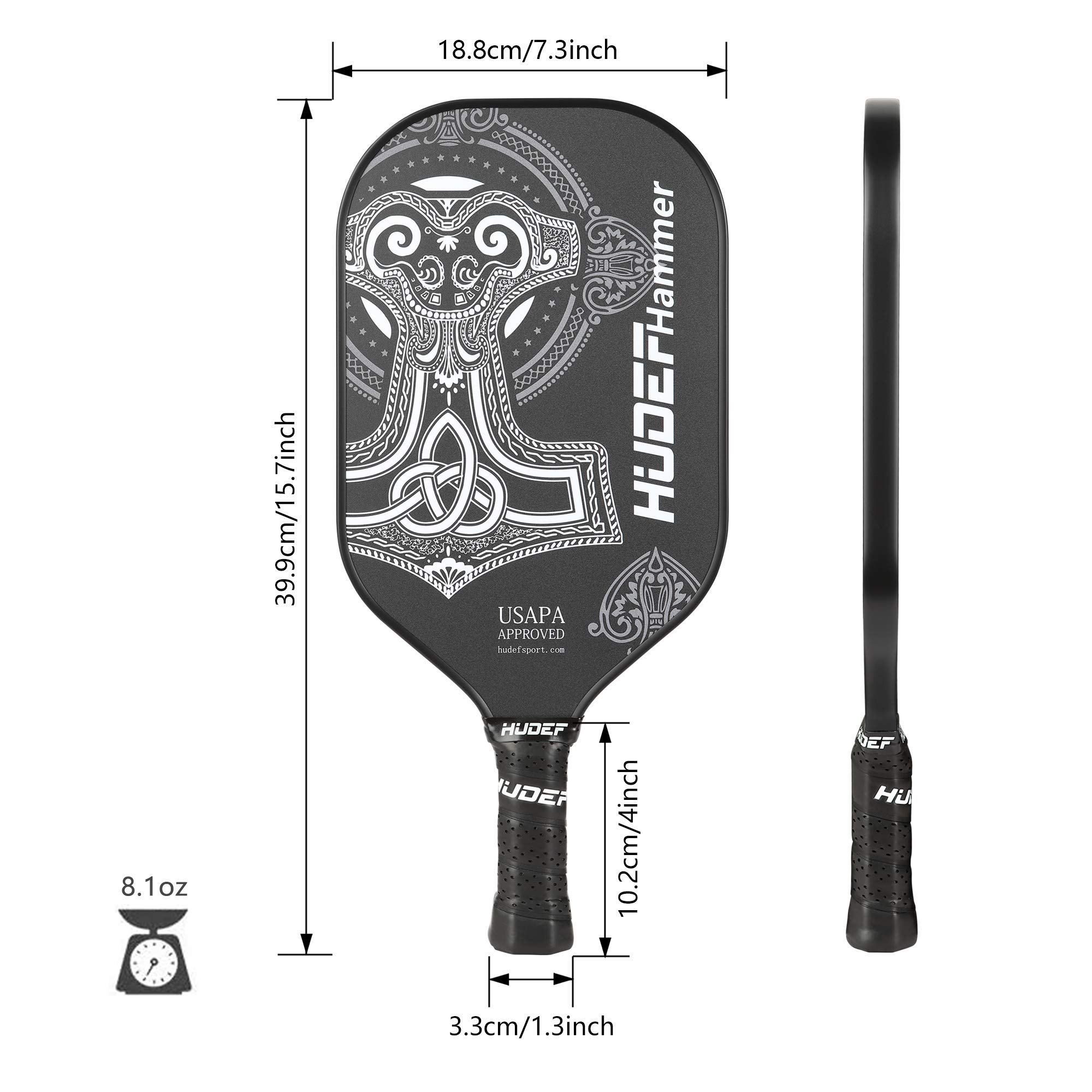 HUDEF Pickleball Paddle,Pickleball Paddles, Lightweight Graphite Carbon Fiber Face Pickleball Paddle Racquet Rackets Large Grip Long Handle,Honeycomb Core,Cushion Comfort Grip USAPA Approved