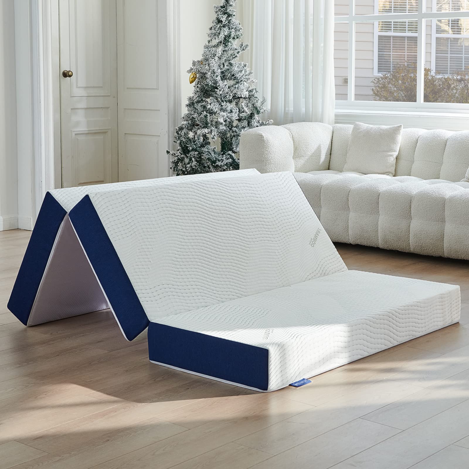 Iyee Nature Folding Mattress, 3 inch Tri-Fold Memory Foam Mattress, Foldable Mattress Topper with Bamboo Cover for Camping, Guest - Small Twin Size, 75" x 25" x 3"