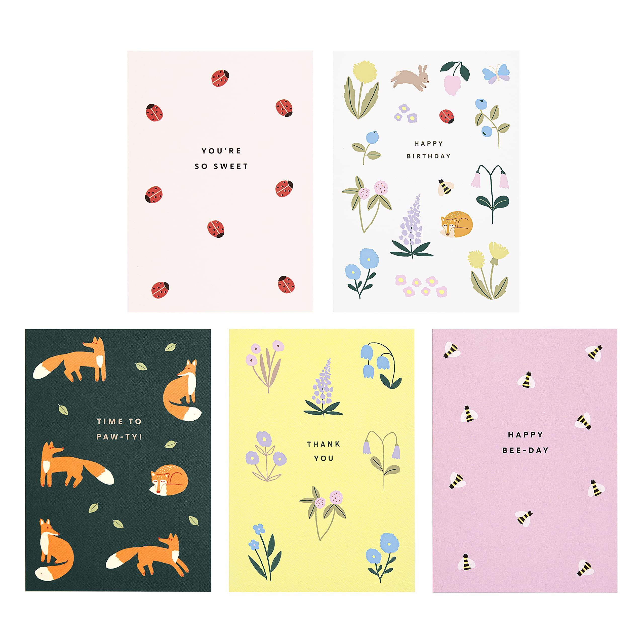 kikki.K Slow Down Collection - Assorted Greeting Cards 15pk, Send a Simple Heartfelt Note, 5 Unique Designs, kikki.K Seasonal Print for Card and Envelop, 5.51" L x 3.98" W x 0.98" H
