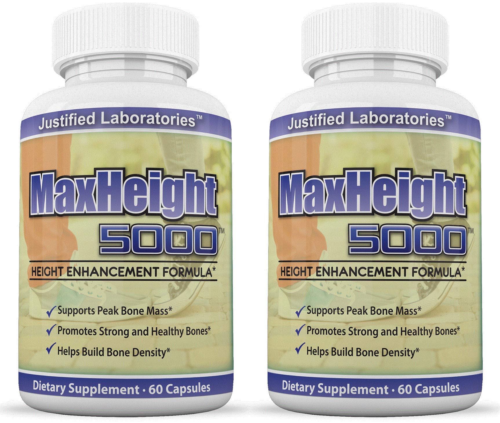Justified Laboratories MaxHeight 5000 Height Enhancement Bone Growth Formula 60 Capsules 2 Bottles