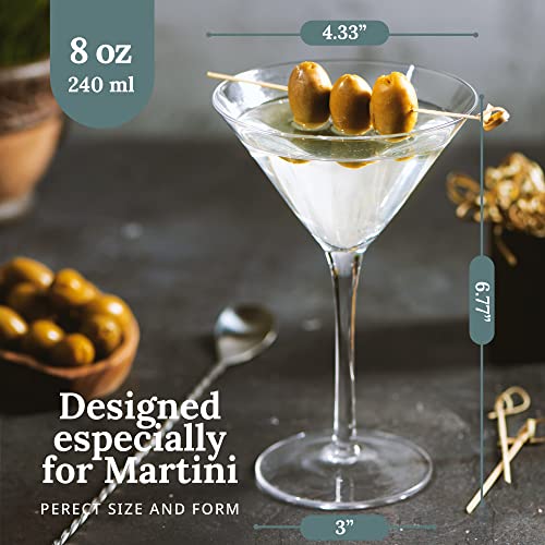 Martini Glasses Set of 4 β Hand Blown Crystal Martini Glasses with Stem β 8oz Elegant Cocktail Glasses for Hosting Parties β Give a Fancy Martini Set Gift