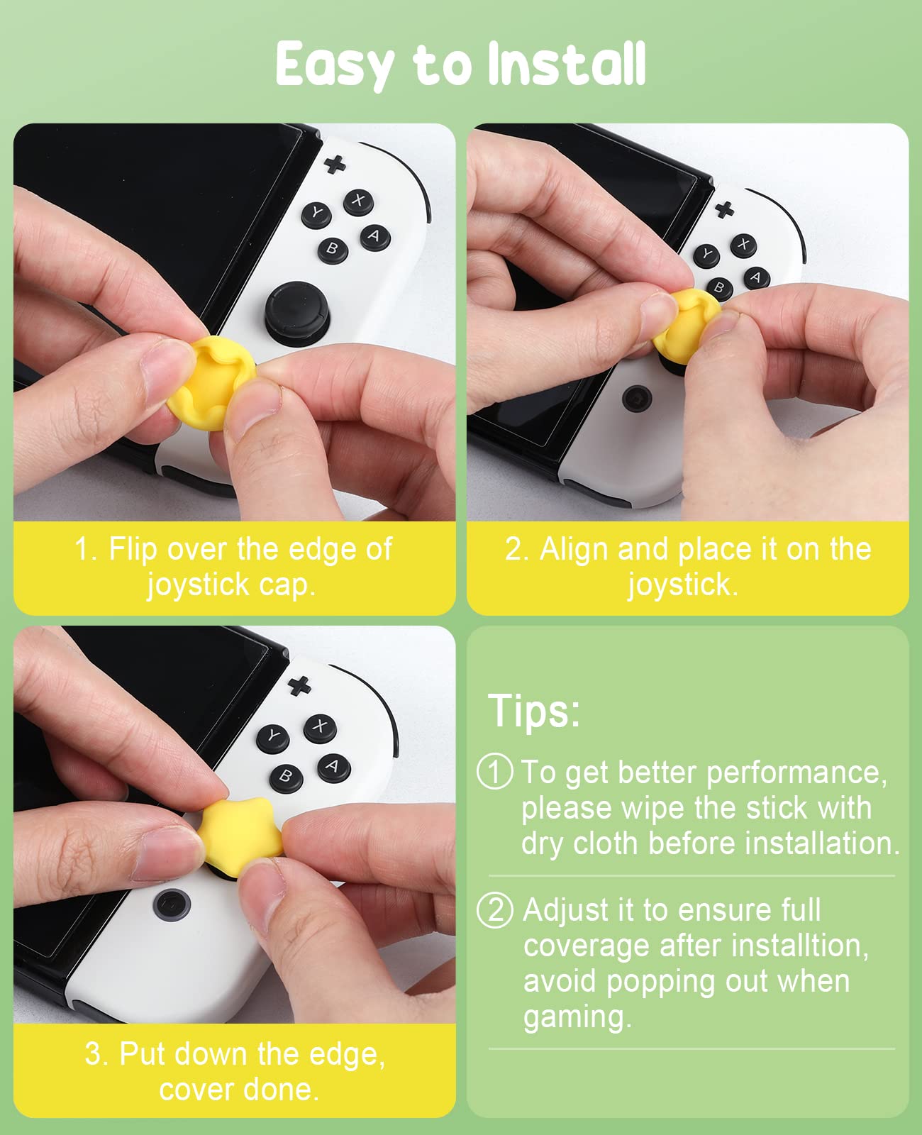 MoKo Joystick Caps for Nintendo Switch, Cute Joycon Thumb Grip Caps Analog Silicone Cover Compatible with Nintendo Switch/Switch Lite/Switch OLED, 4 PCS Thumbstick Caps, Star Lollipop