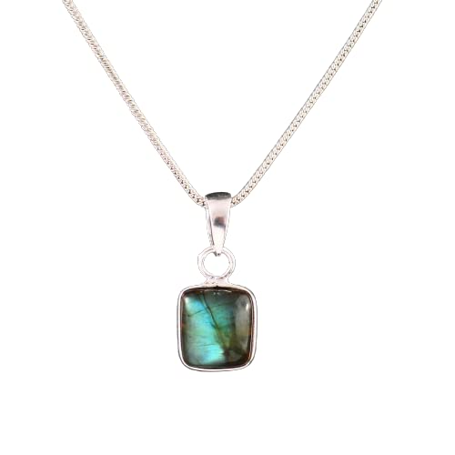 Natural Square Blue Fire labradorite Pendant 925 Sterling Silver Gemstone jewelry November Birthstone Pendant