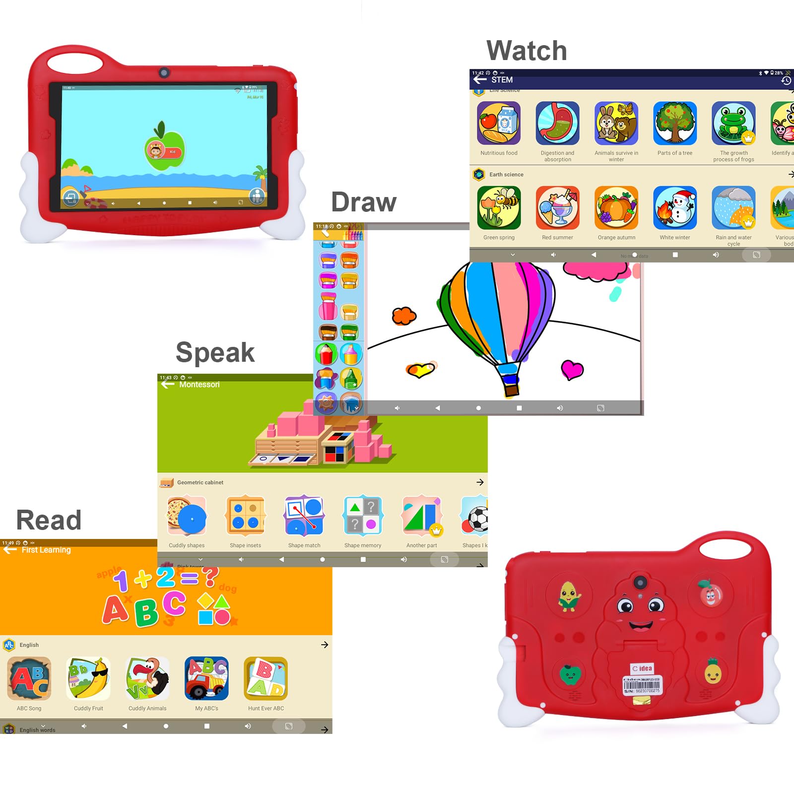 Kids Tablet for Toddlers, Android 13 7 Inches Toddler Learning Tablet, 32GB ROM Storage Dual Cameras Children Educational Kids Tablet PC(Red)