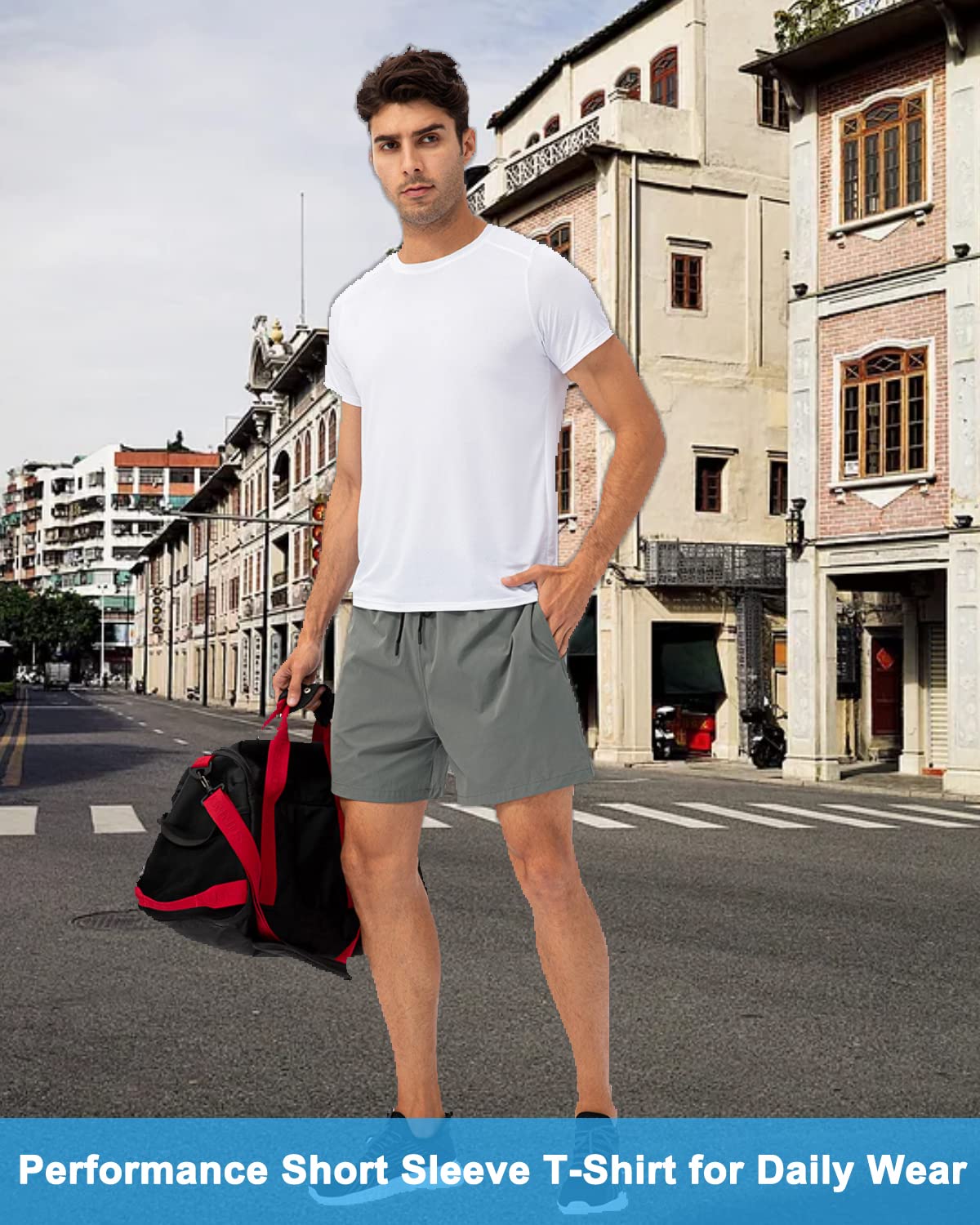Men's Dry-Fit Short Sleeve T-Shirt Active Athletic Crew Top UPF 50+ Workout Running Fishing Top Tee Performance Shirts White