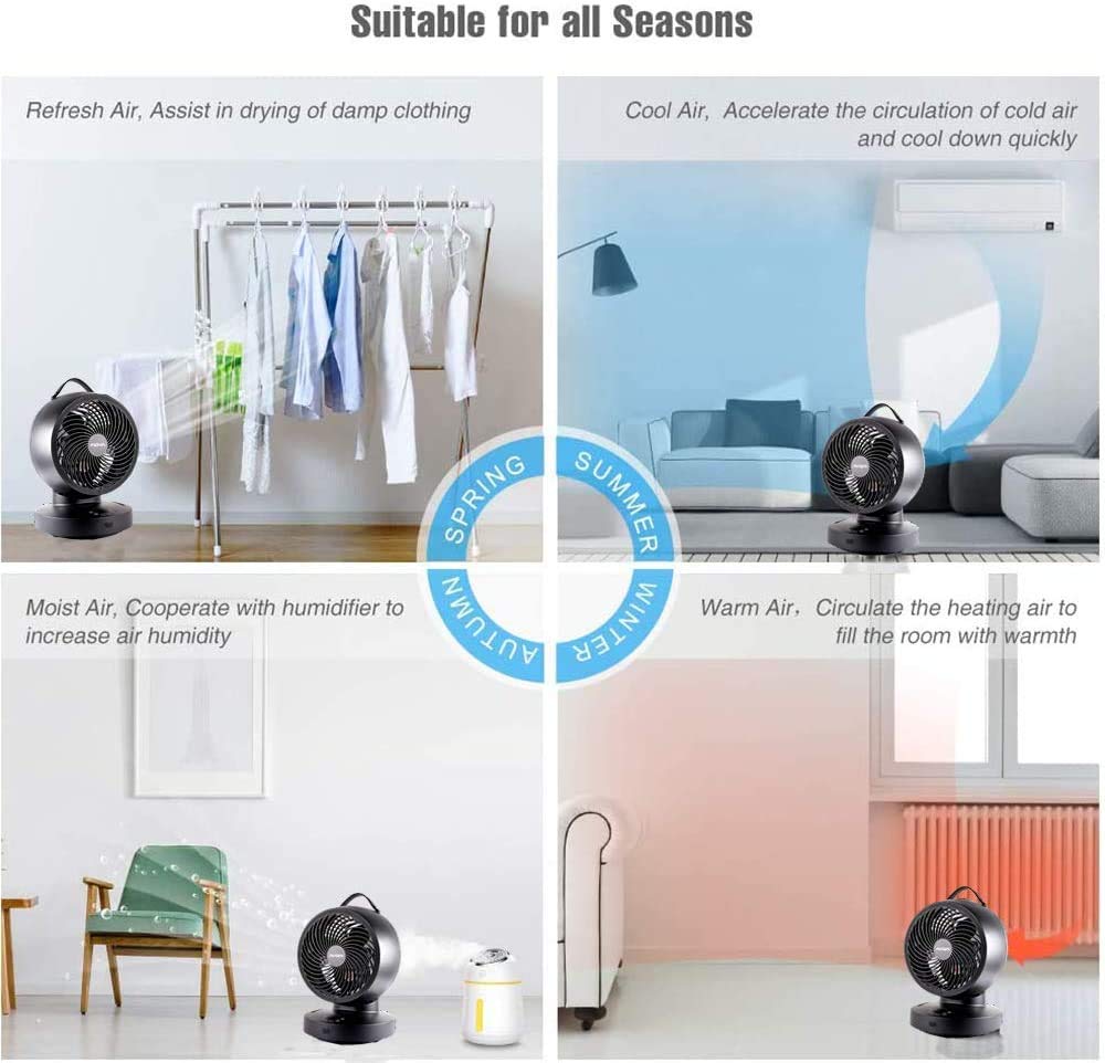 Kapoo Air Circulator Fan Table Fan, Blade 8", 6 Speeds 4 Wind Modes, Indoor Circulator Fan for Whole Room Temperature Equilibrium, Replace Floor Table Tower Fan with Remote b17,Black,GS-XXG037