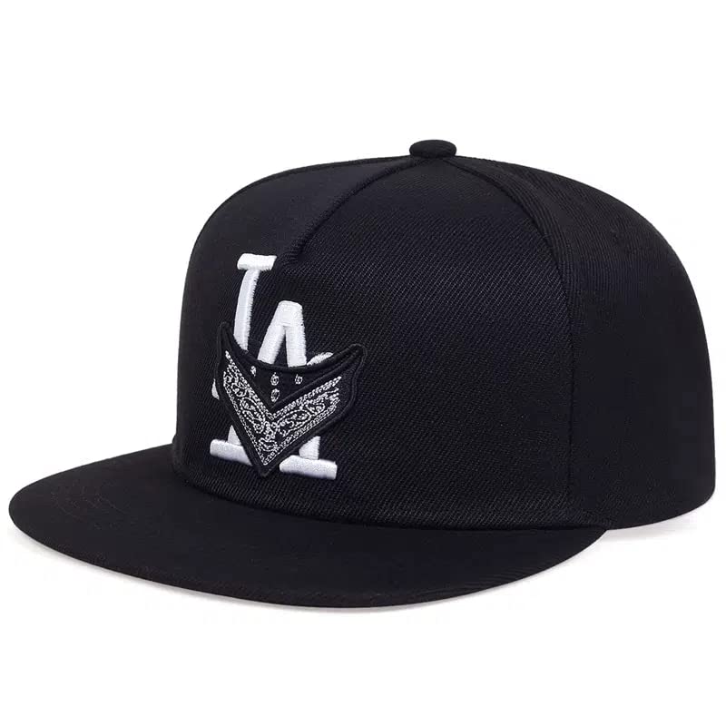 Men's Embroidered Basebll Cap Fashion Snapback Hat for Men Women Flat Bill Brim Adjustable Baseball Cap Black