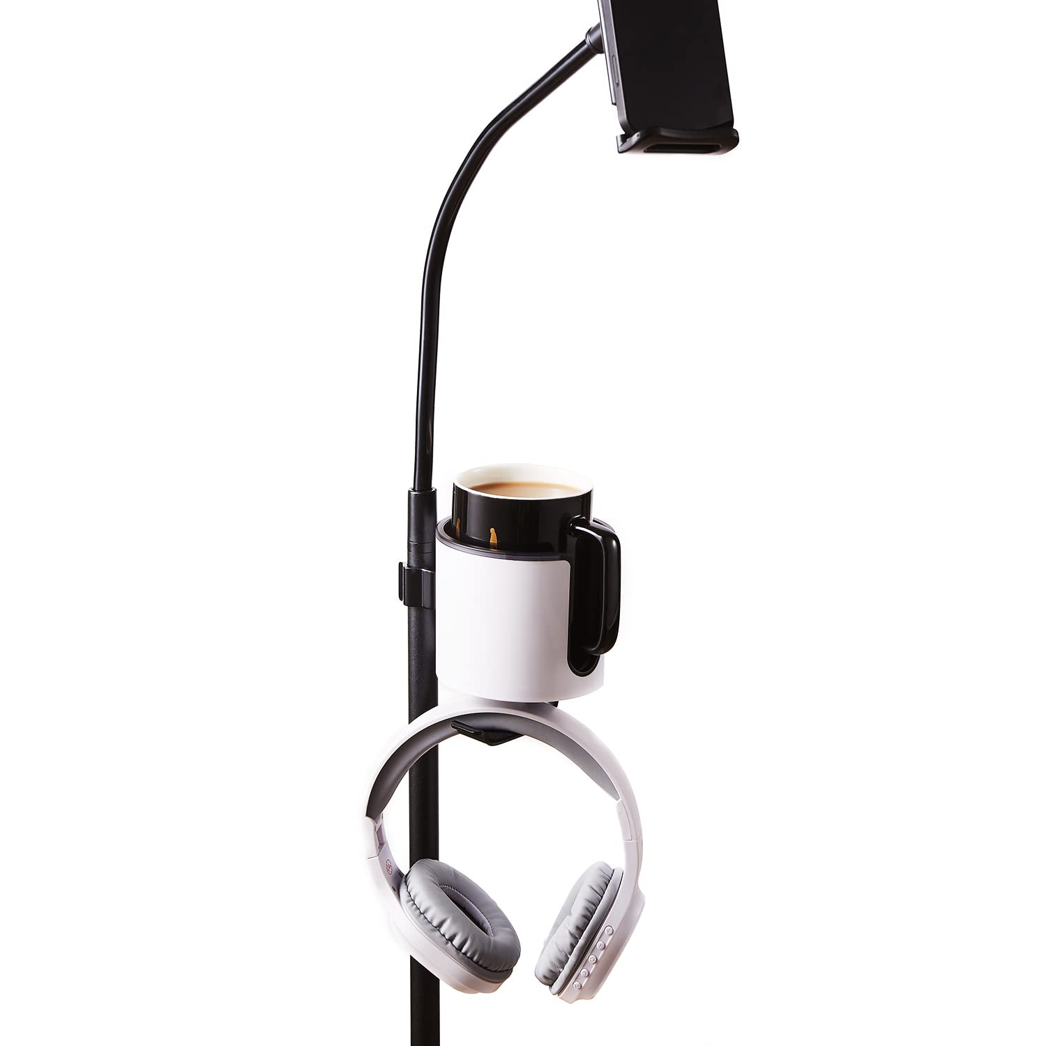 Luxury 2-in-1 Clamp-On Cup Holder/Bottle Holder for Microphone Stand Tube (WHITE)