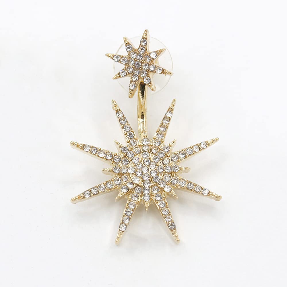 Jumwrit Starburst Rhinestone Earrings Star Dangle Earrings Rhinestone Punk Earrings Statement Drop Earrings for Women(Gold)